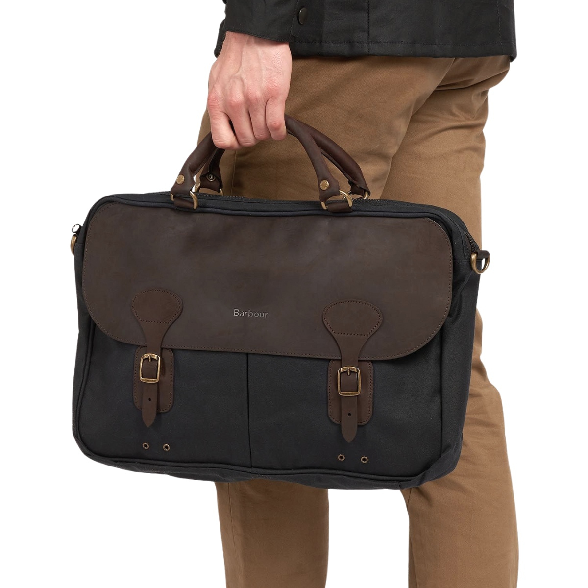 Barbour Wax Leather Briefcase Navy robuste Aktentasche
