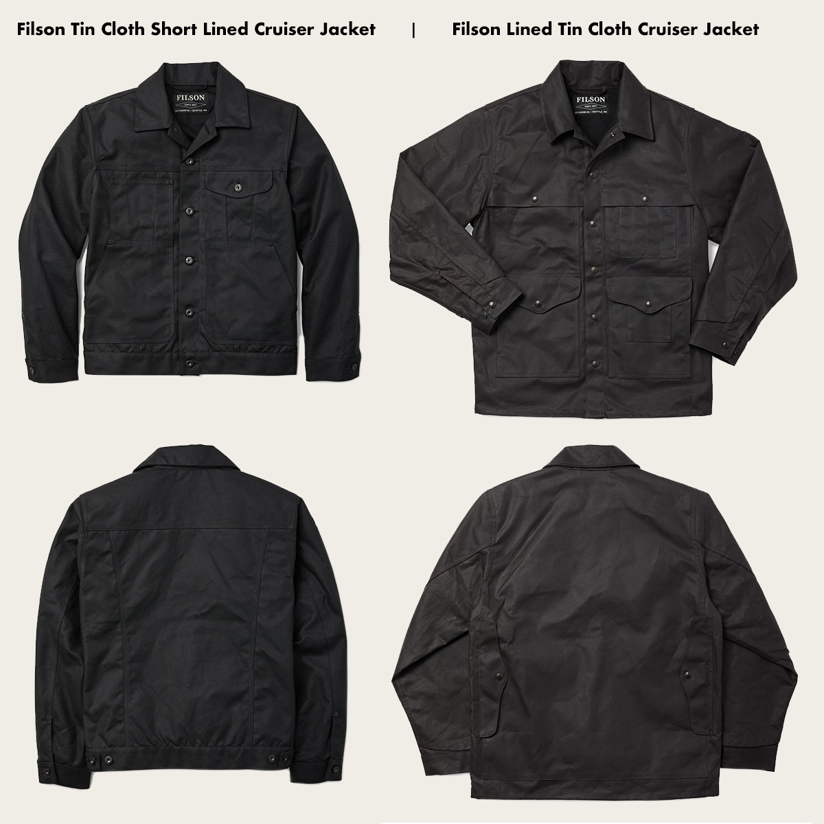Filson Lined Tin Cloth Cruiser Jacket Cinder, ideale Arbeitsjacke