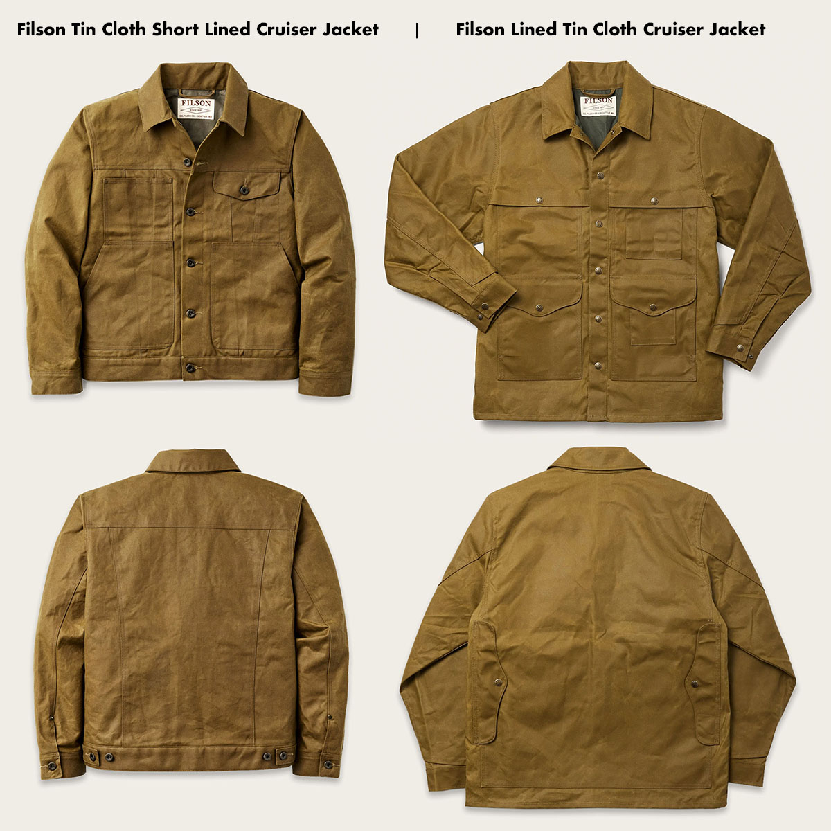 Filson Lined Tin Cloth Cruiser Jacket Dark Tan, ideale Arbeitsjacke
