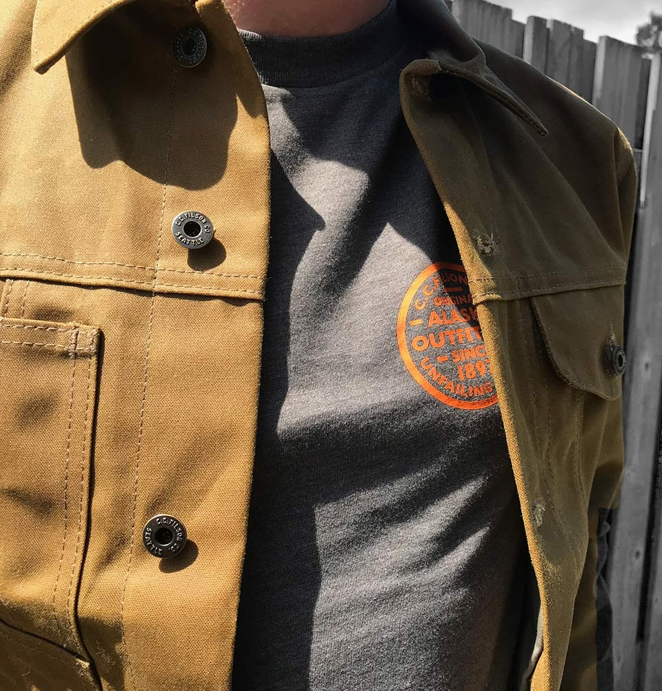 Filson Tin Cloth Short Lined Cruiser Jacket Dark Tan, ideale Arbeitsjacke